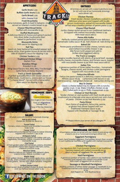 Menu – Track 32 Italian Pub | Restaurant/Bar | Feura Bush, Selkirk ...
